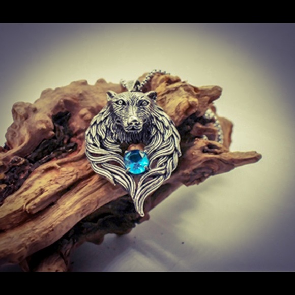 Vintage | Jewelry | Vtg Stainless Steel Blue Sapphire Wolf Necklace ...